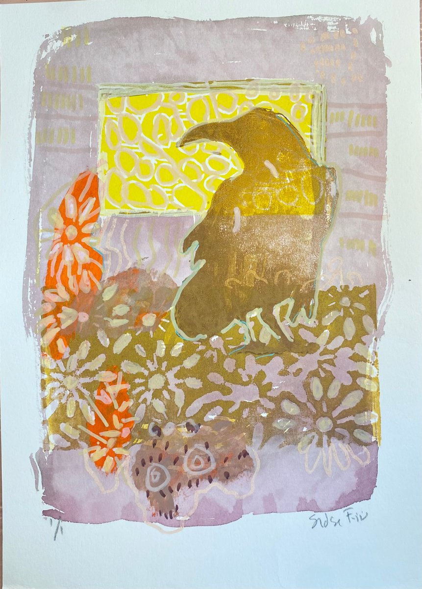 Rosa ravn (rosa raven) Linocut by Sidse Friis | Artfinder