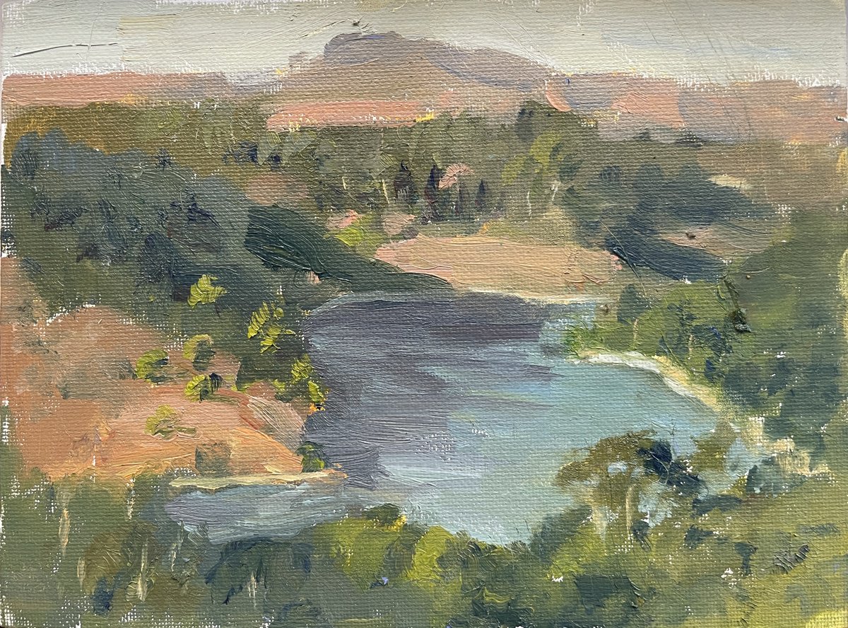 Lake Chabot from the hill Oil painting by Kate Sosonna | Artfinder