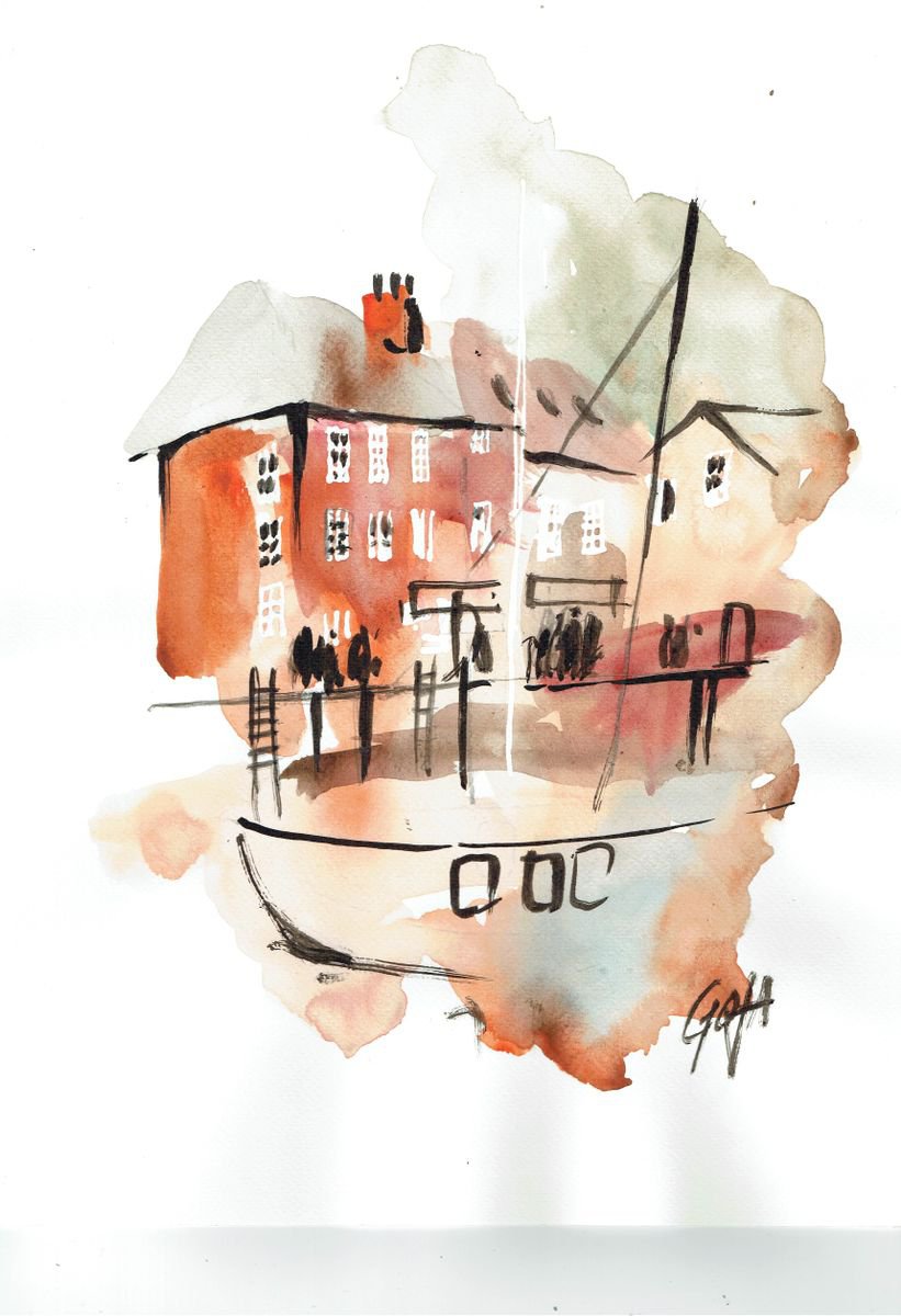 CORNISH LANDSCAPES - PADSTOW HARBOUR Watercolour by Nicolas GOIA ...