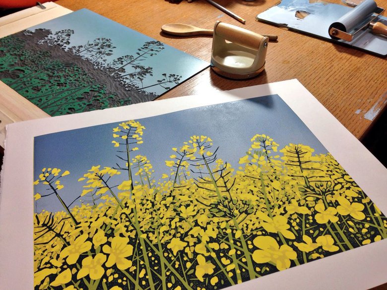 Sunshine Fields Linocut: Alexandra Buckle | Artfinder