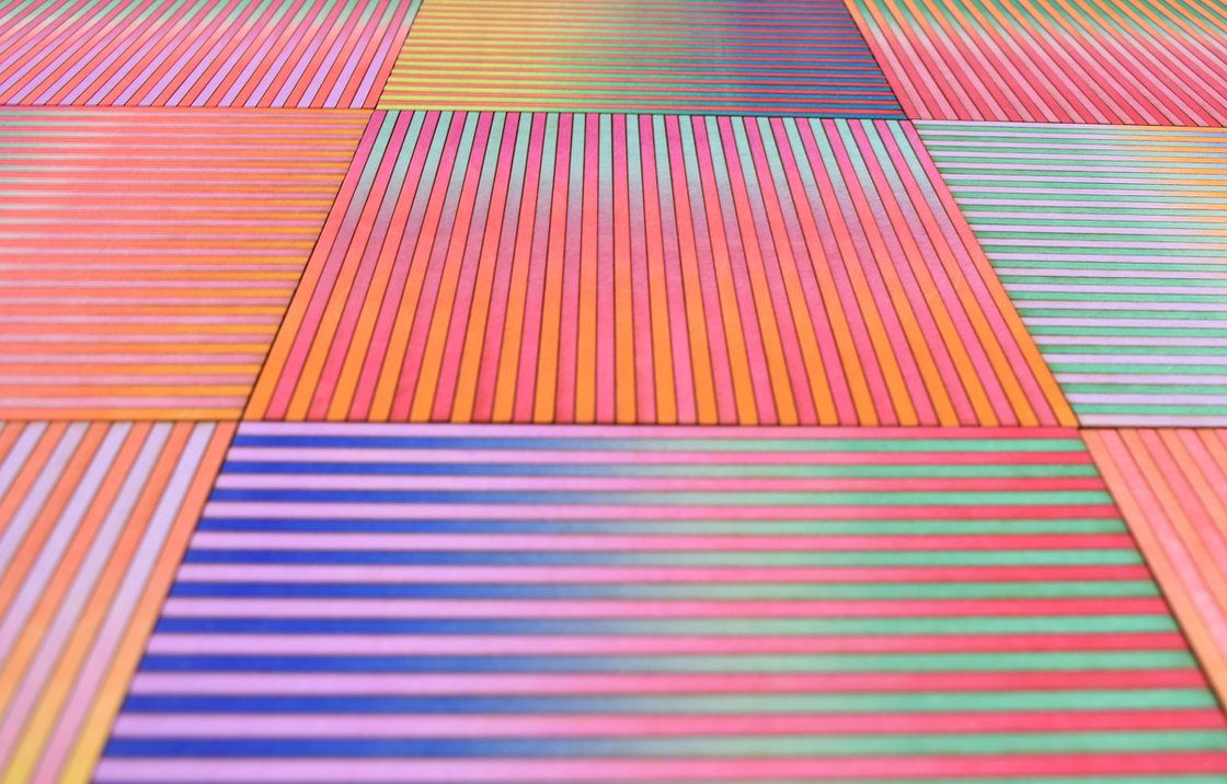 Nine Panel Fine Stripe Wood Collage Painting Mixed-media painting ...