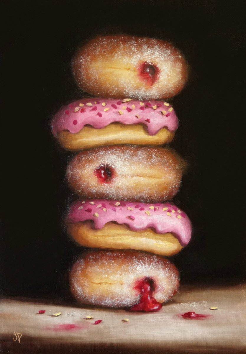 Balanced diet, donuts still life Oil painting by Jane Palmer Art ...