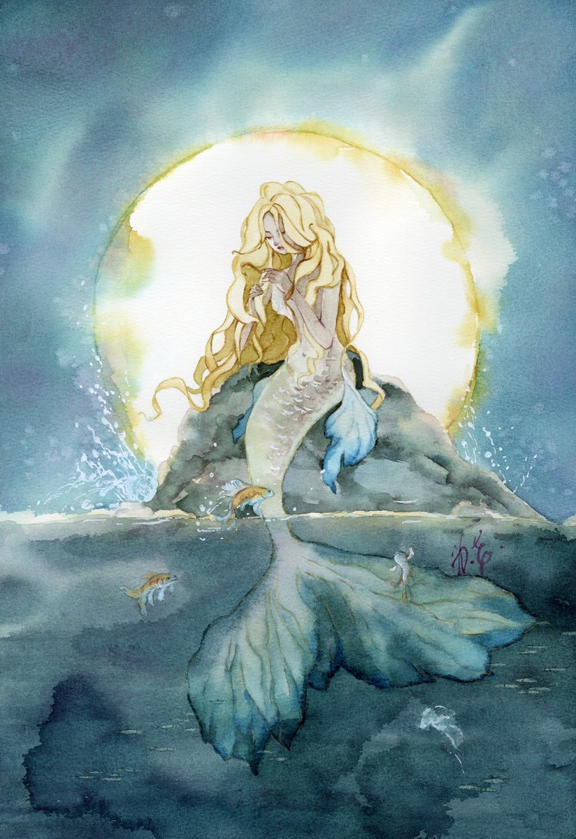Golden haired mermaid Watercolour: Yulia Evsyukova | Artfinder