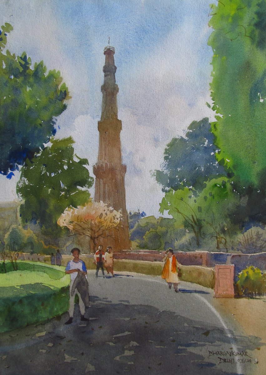 View of Kutub Minar 1 Watercolour: Bhargavkumar Kulkarni | Artfinder