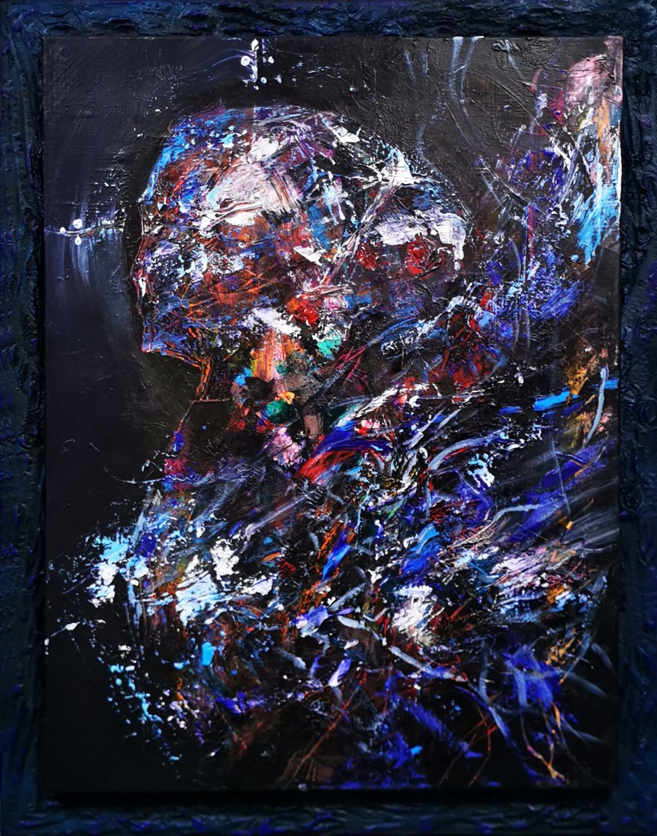 Metaphysical dark blue abstract angel by master artist OVIDIU KLOSKA ...