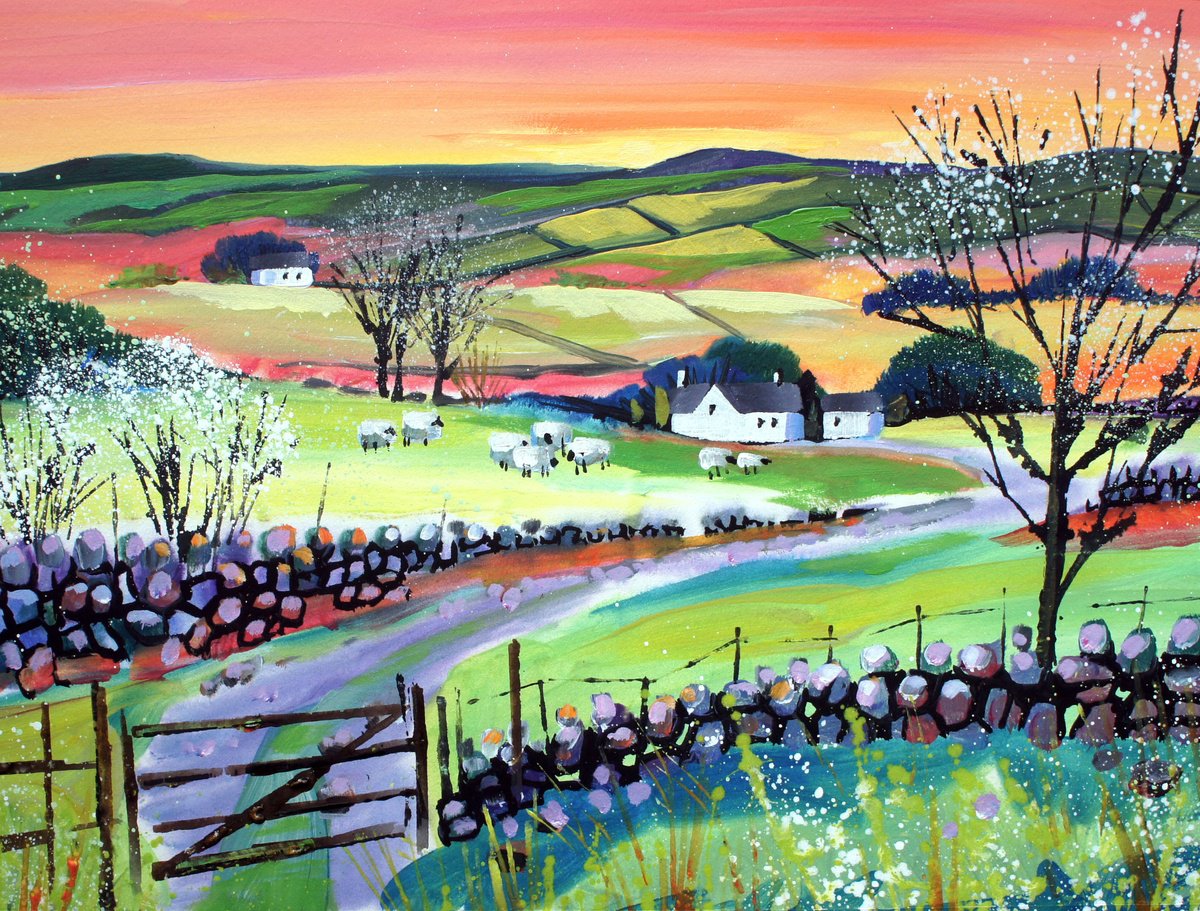 Sunset in the Yorkshire Dales Acrylic painting: Julia Rigby | Artfinder