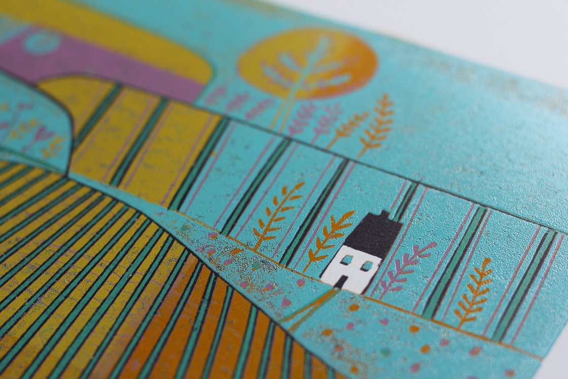 'Fields of Blossoms' Linocut: Layla Khani (aka Laylart) | Artfinder