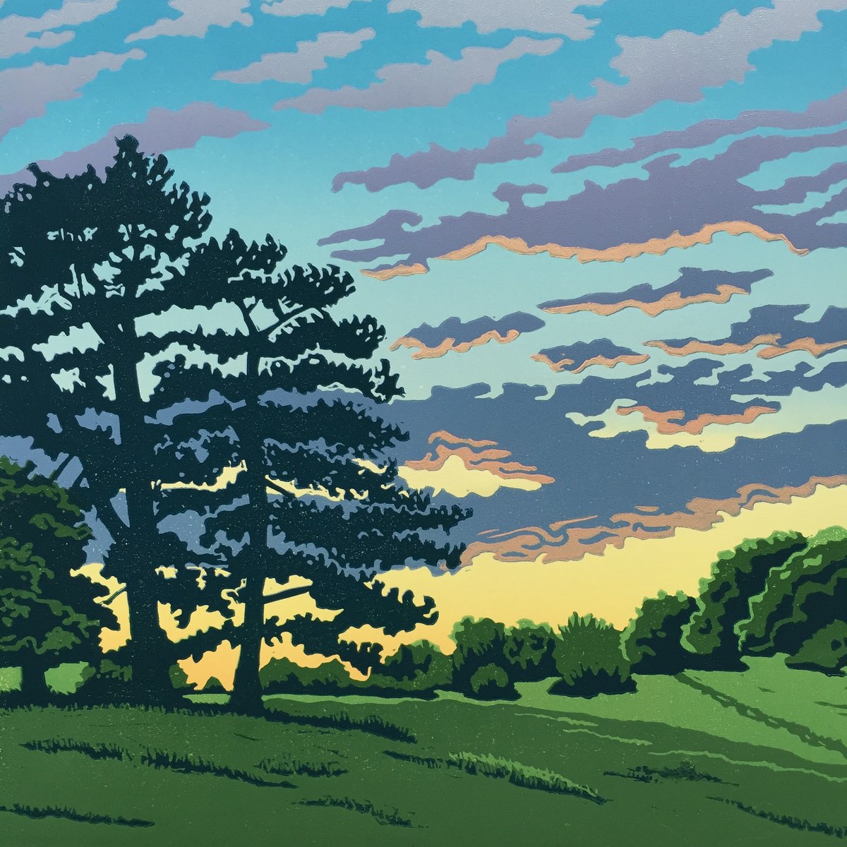 Evening Sky Linocut: Shirley Watson | Artfinder