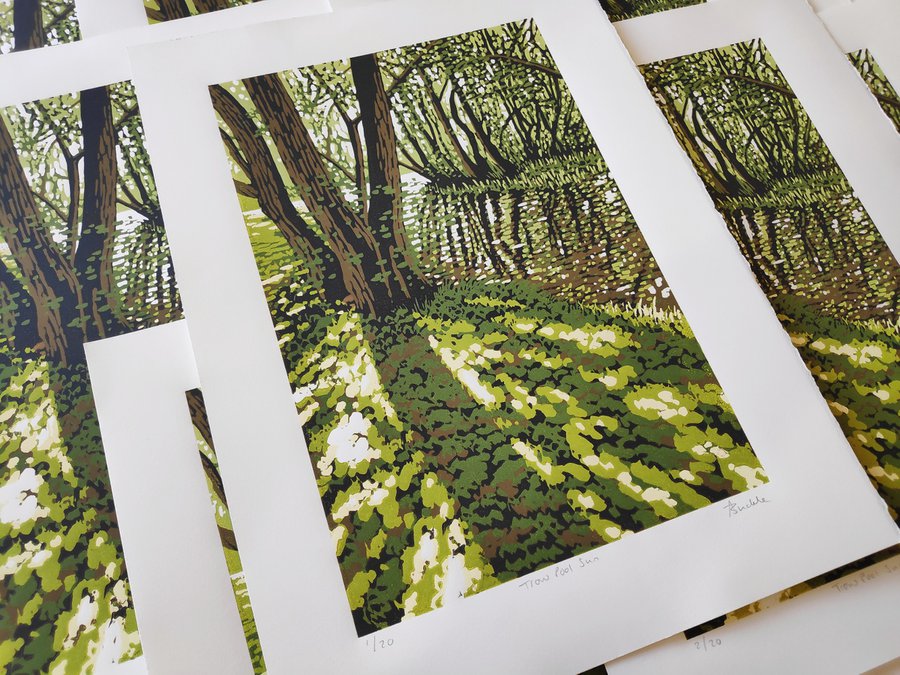 Trow Pool Sun Linocut: Alexandra Buckle | Artfinder