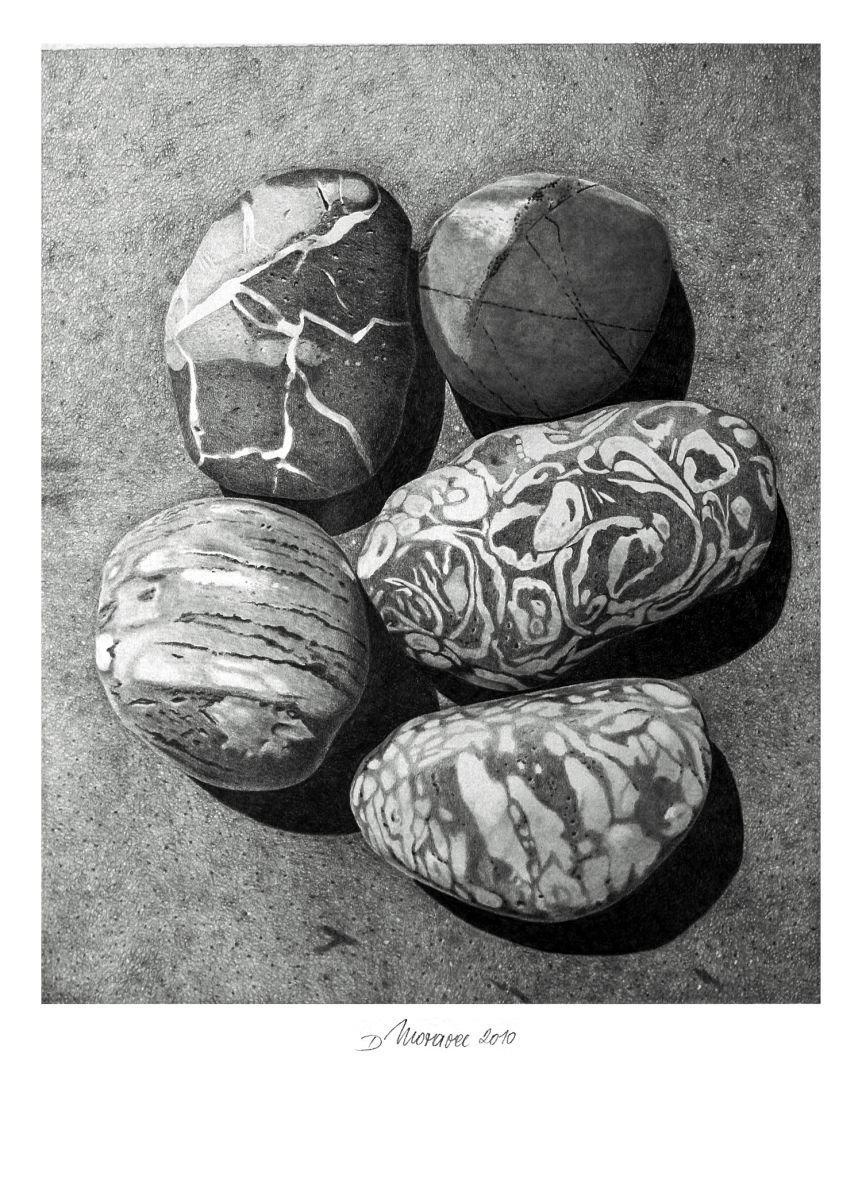 Five Pebbles Pencil drawing by Dietrich Moravec | Artfinder