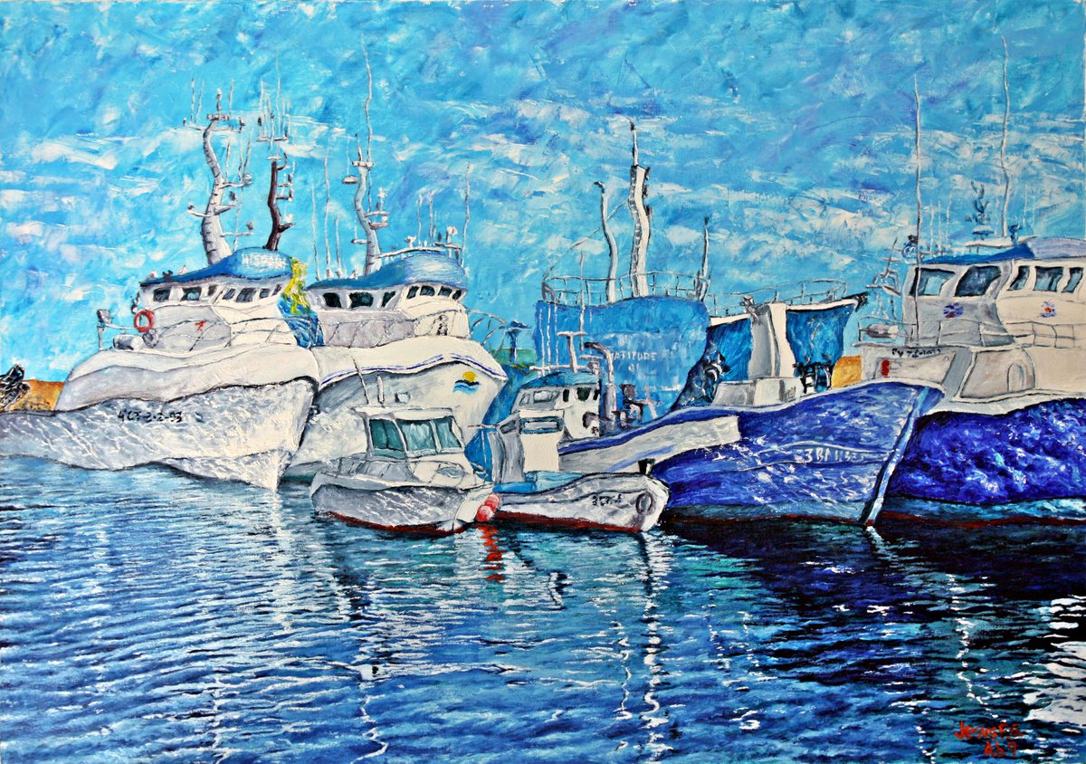 Original Oil Painting - Reflects and Blues. Mazarron. by Jesús Gómez