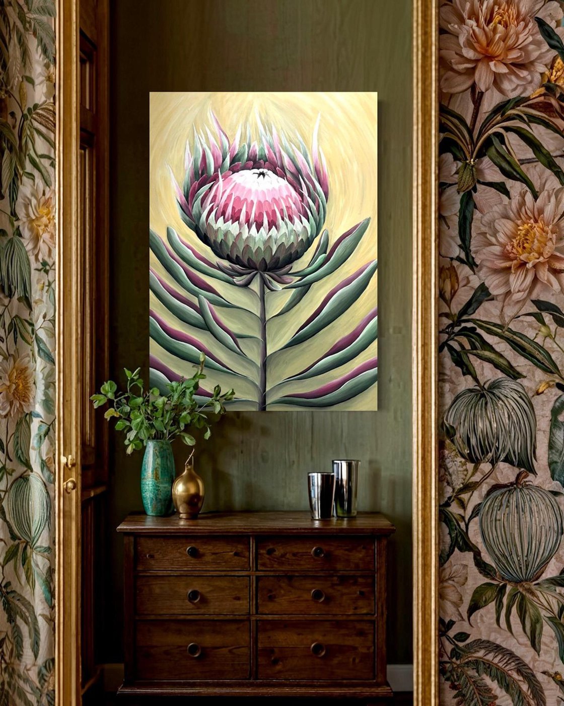 Original Acrylic Painting - TROPICAL PROTEA FLOWER by Maria Tuzhilkina