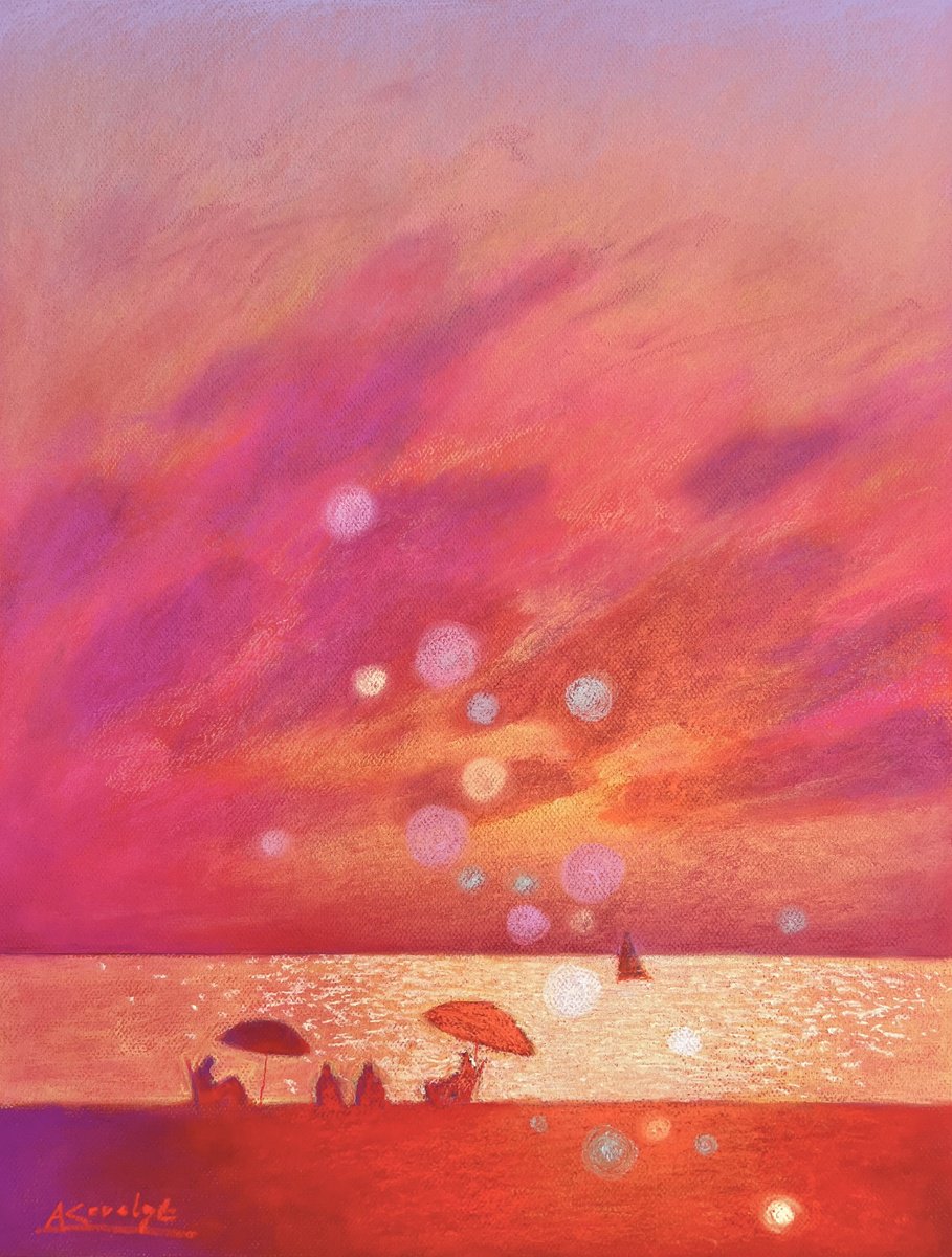 Magical sunset on the seashore Pastel drawing: Andrii Kovalyk | Artfinder