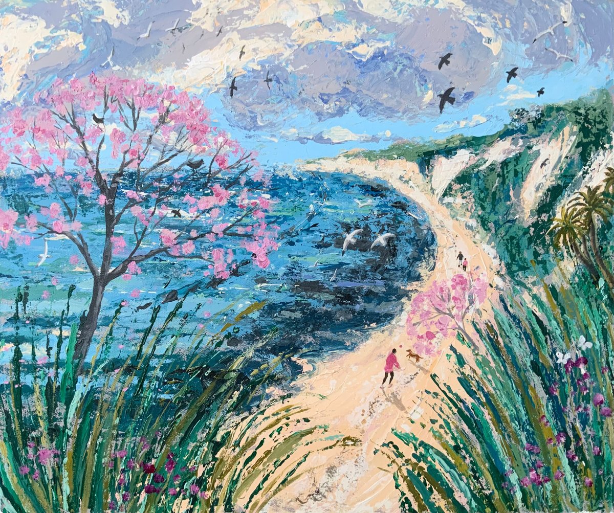 Original Acrylic Painting - Walking the Tide Line by Mary Stubberfield