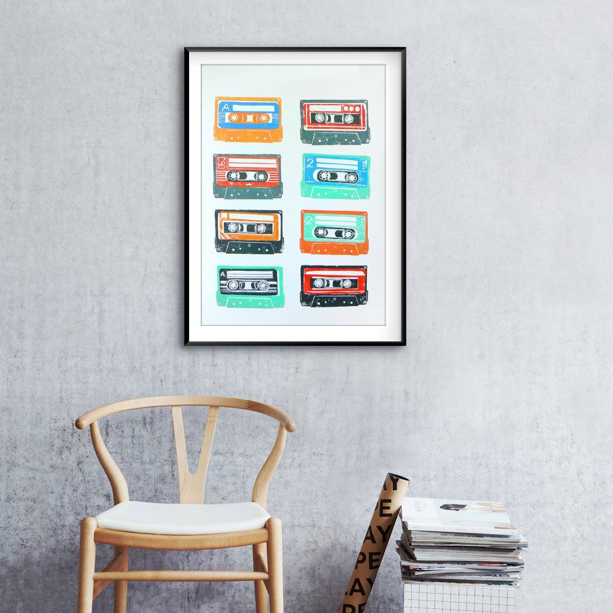 Linocut tapes #22 (cassette tapes, retro music, 70's, 80's rock culture ...