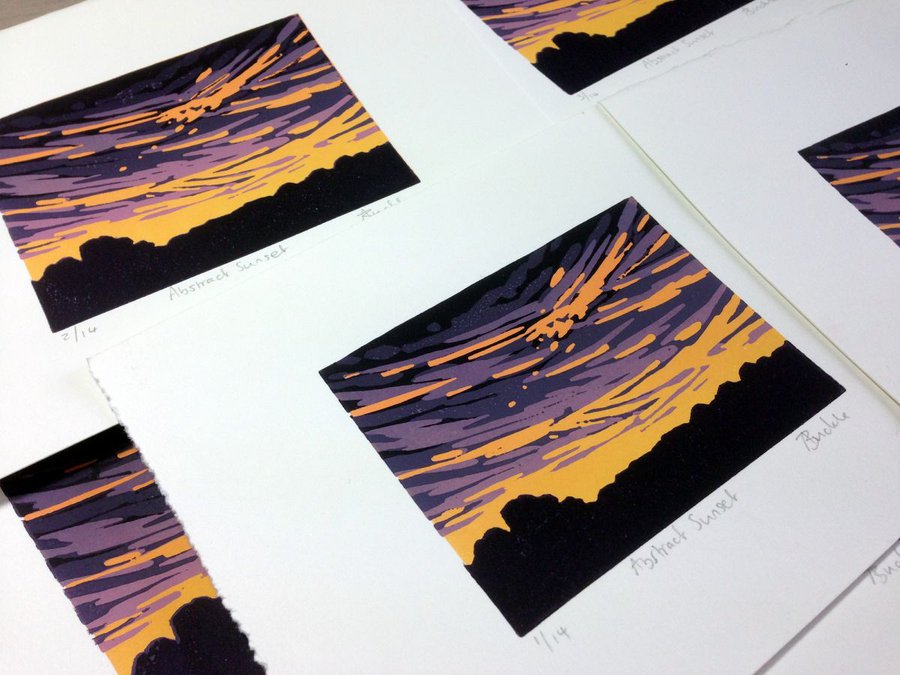 Abstract Sunset Linocut by Alexandra Buckle | Artfinder