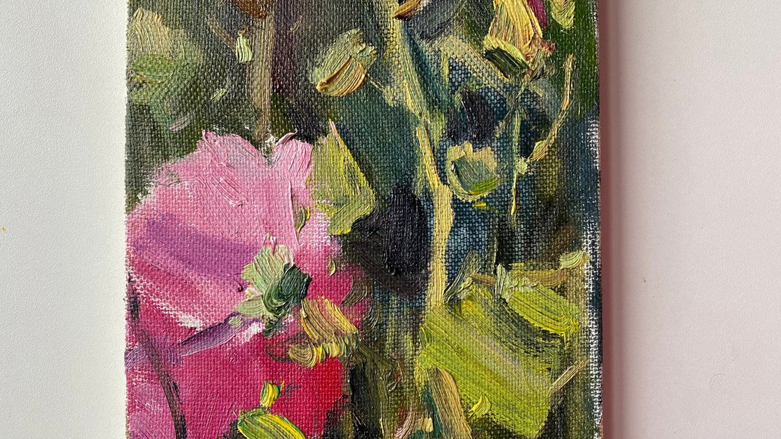 Pink mallow flowers Oil painting: Nataliia Nosyk | Artfinder