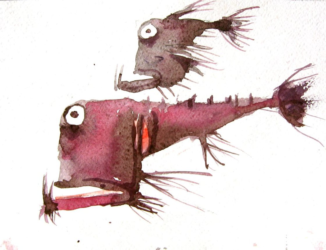 fish (ugly two) Watercolour by Goran Žigolić Watercolors | Artfinder