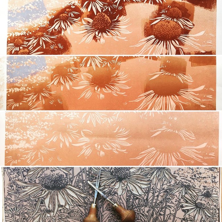 Sunseekers Linocut: Susan Noble | Artfinder