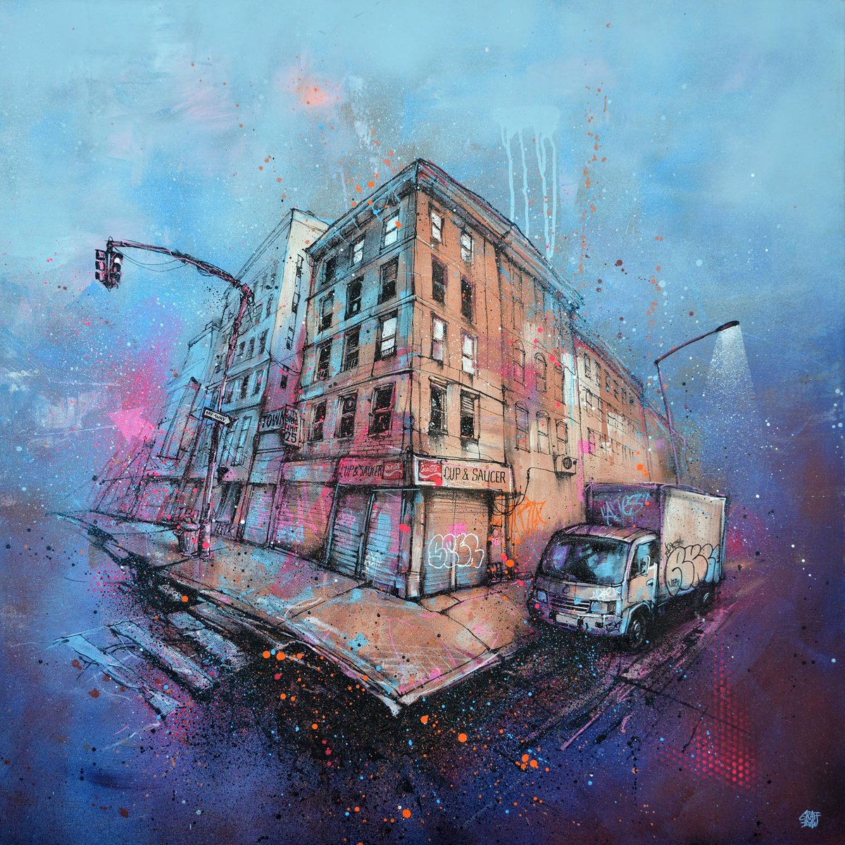 ALL THE WAY UP - Streetart painting - urban cityscape Mixed-media ...