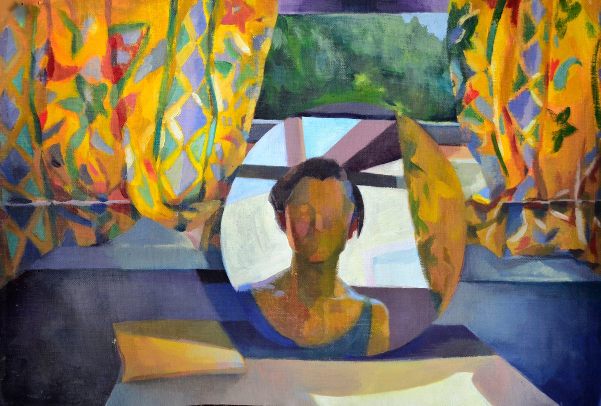 Self-portrait with my old curtains Oil painting by Suzon Lagarde ...