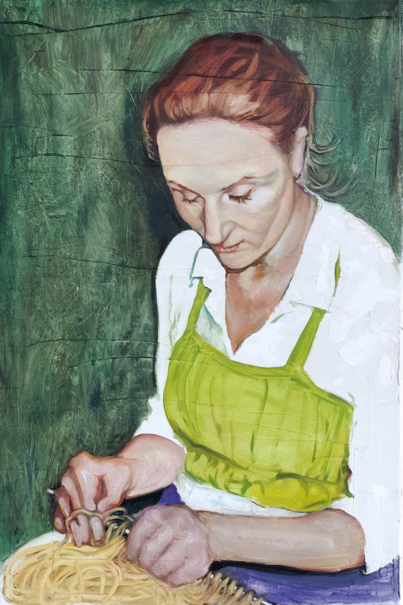 Knitting spaghetti Oil painting by Marina Skepner | Artfinder