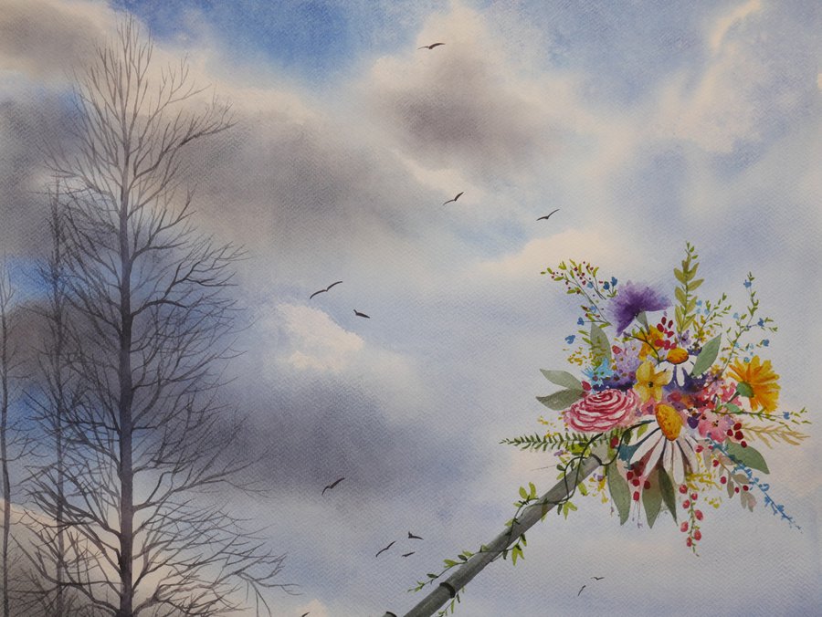 Original Watercolour - the Last Bouquet of Flowers by Eugene Gorbachenko