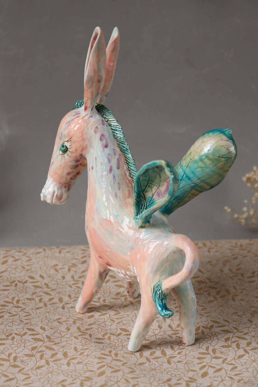 Winged donkey. Clay sculpture by Elya Yalonetski | Artfinder