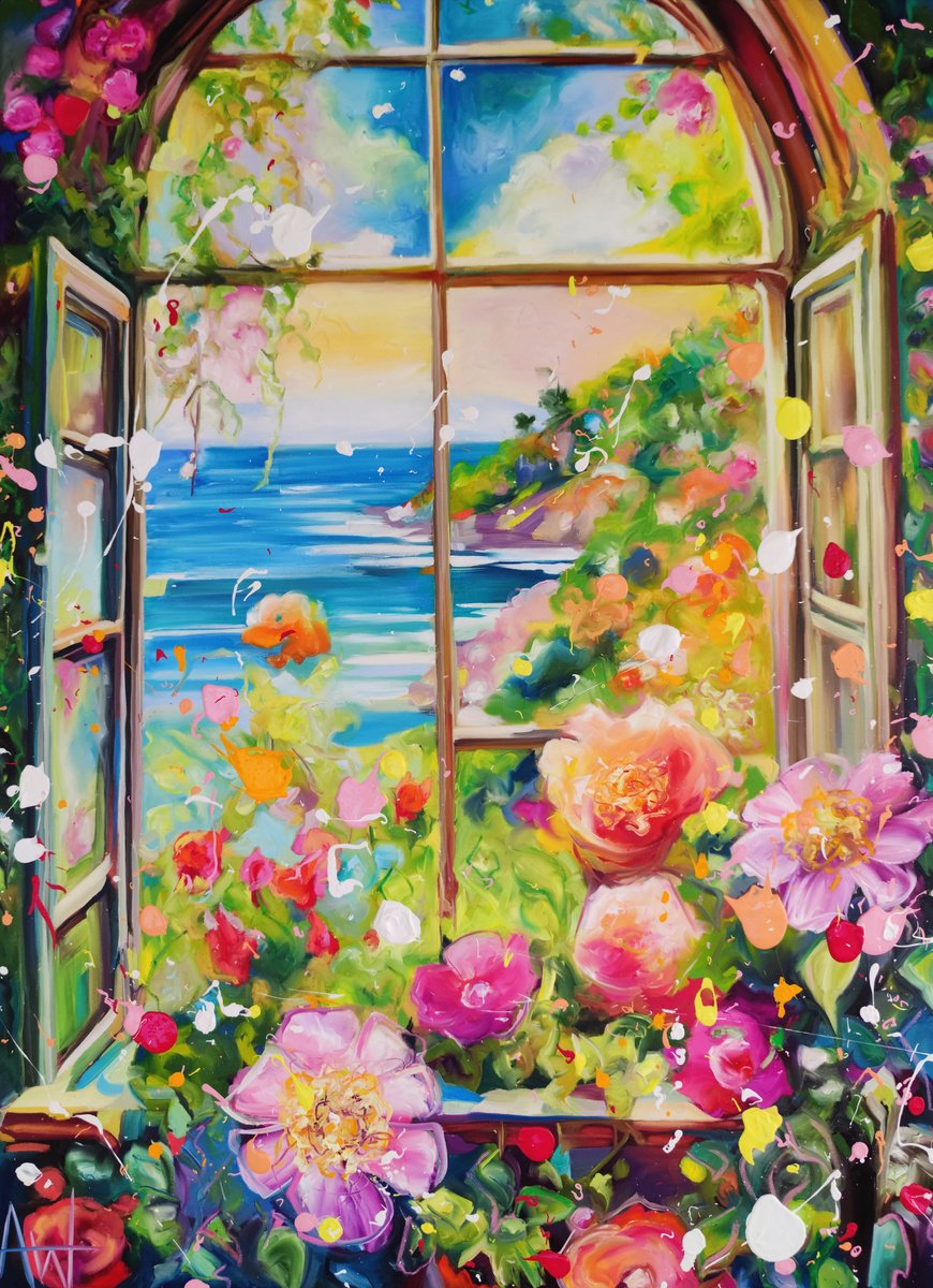 Amber Rose Window Oil painting by Angie Wright | Artfinder