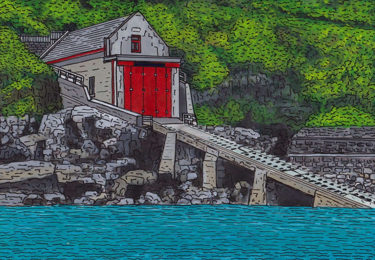 "Penlee lifeboat house" Mixed-media painting by Tim Treagust | Artfinder