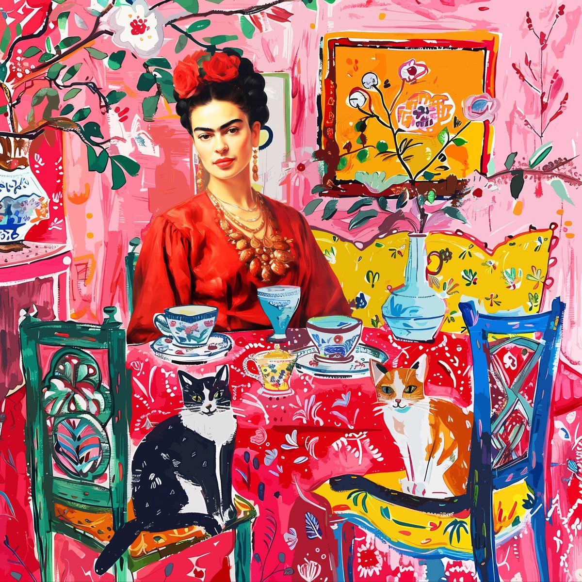 Frida Kahlo and her cats Print by BAST | Artfinder