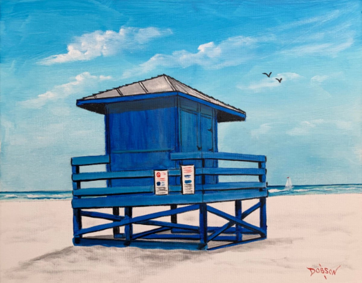 Siesta Key Blue Lifeguard Stand Oil painting: Lloyd Dobson | Artfinder