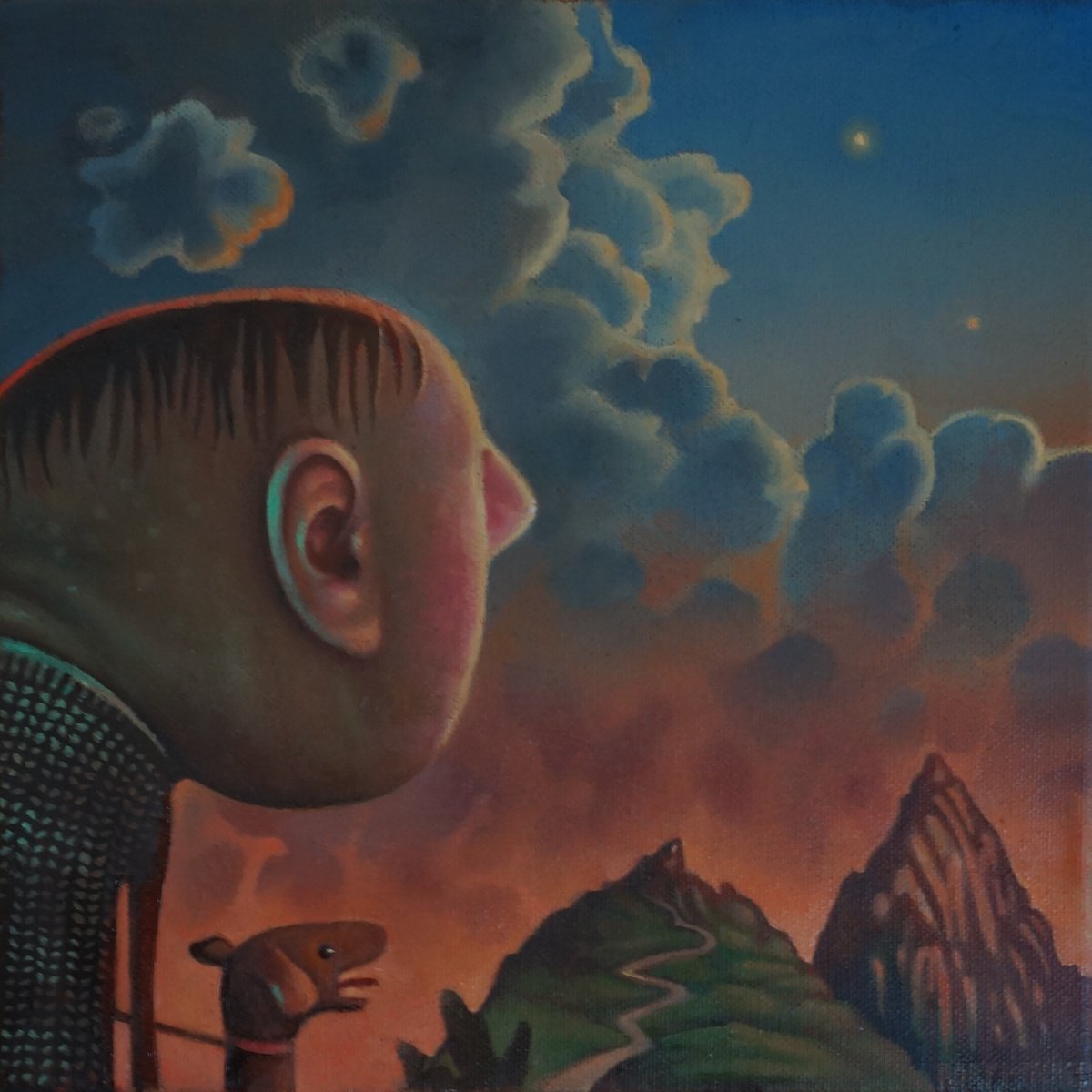 Man, dug and Arcturus Oil painting: Rory Mitchell | Artfinder