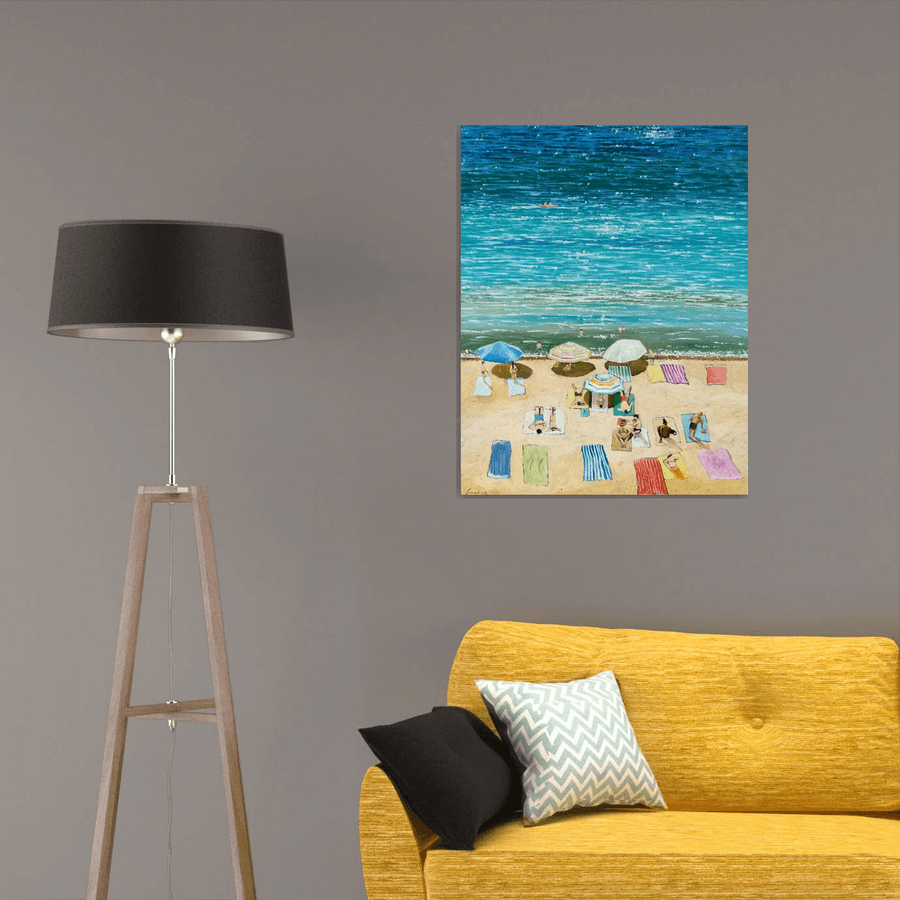 Original Oil Painting - Lazy Day on the Beach by Volodymyr Smoliak
