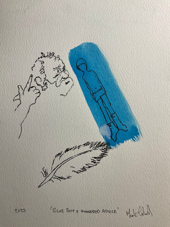 Blue Boy + Unheeded Advice Ink drawing by Mark Thirlwell | Artfinder