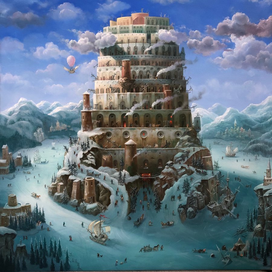 "Winter Tower of Babel". Oil painting by Alexander Mikhalchyk | Artfinder