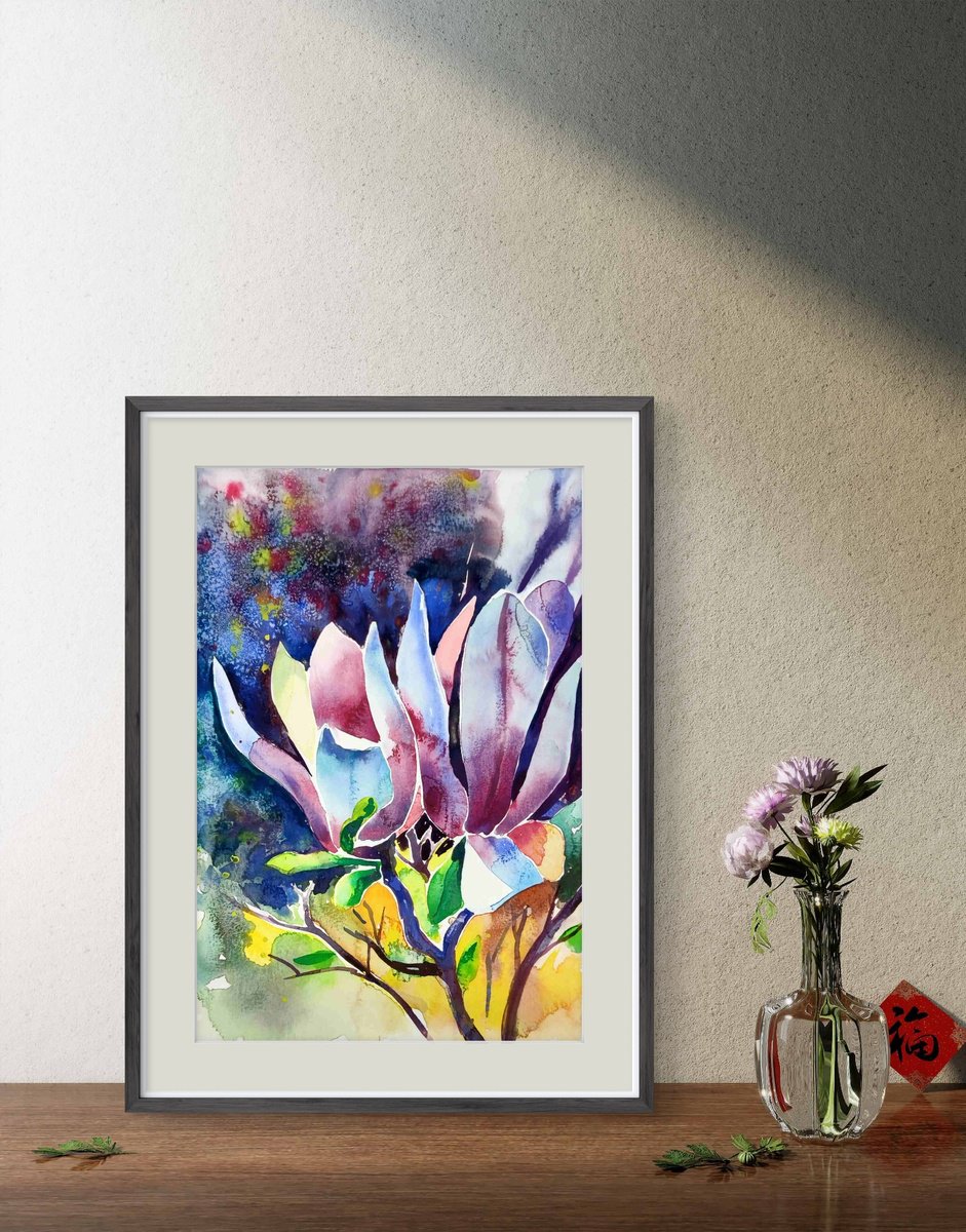Magnolia Blooming Watercolour by Ion Sheremet | Artfinder