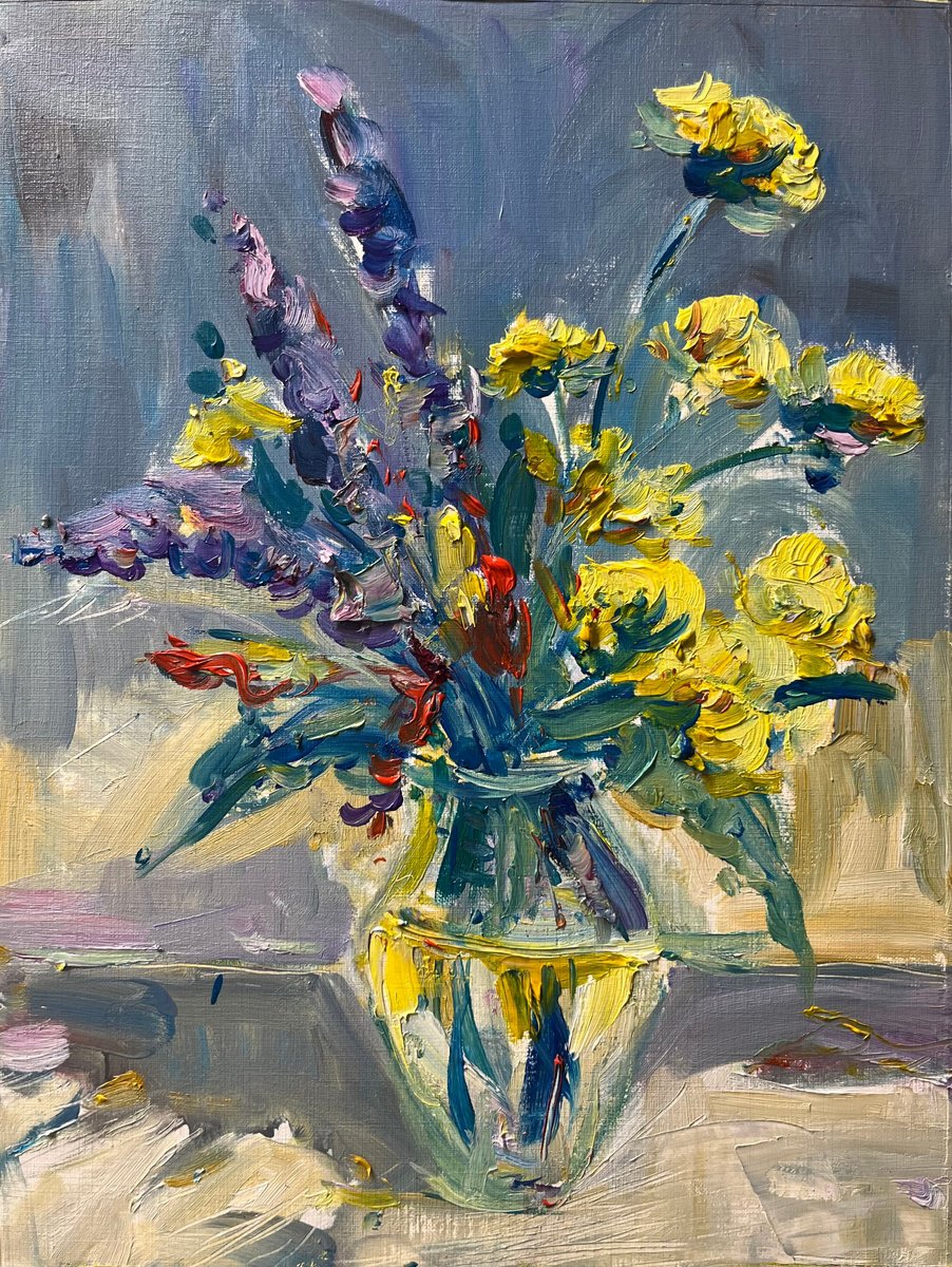 Abstract yellow flowers 2022 Oil painting: Altin Furxhi | Artfinder