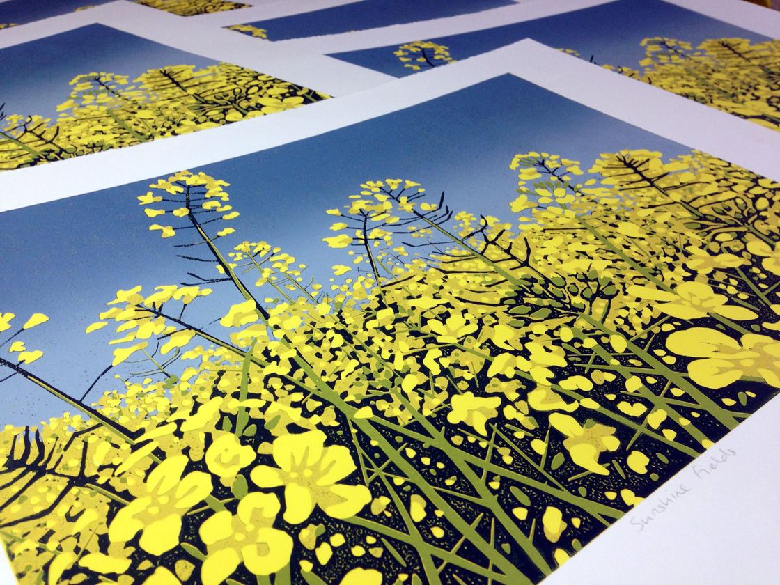 Sunshine Fields Linocut: Alexandra Buckle | Artfinder