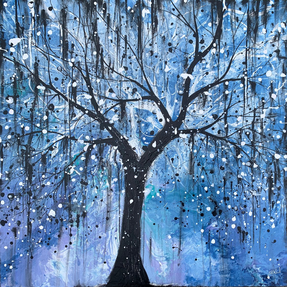 Black & Blue Abstract Tree Large II Acrylic painting: Carol Wood
