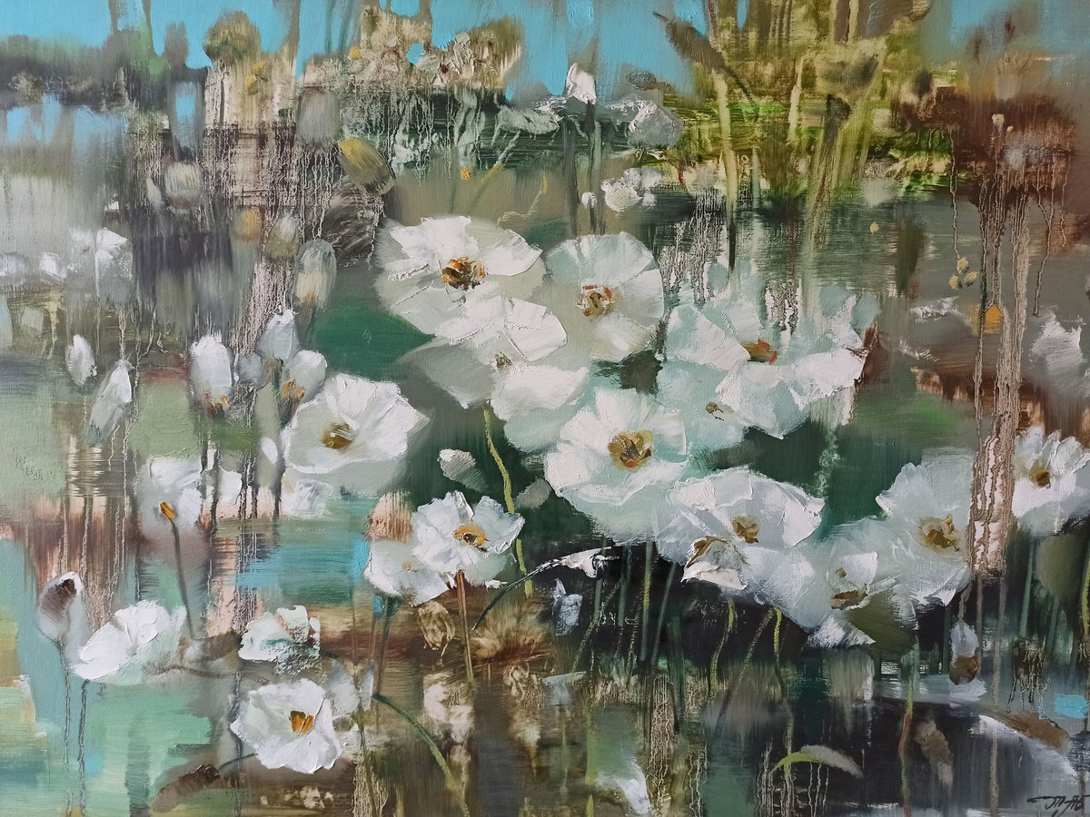 Abstract oil painting White poppies | Artfinder Abstract oil painting White poppies | Artfinder