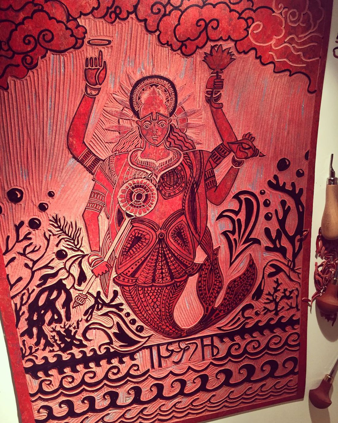 Matsya(Fish) Avatar- Indian mythology series Linocut: Khyatee Kanchan ...