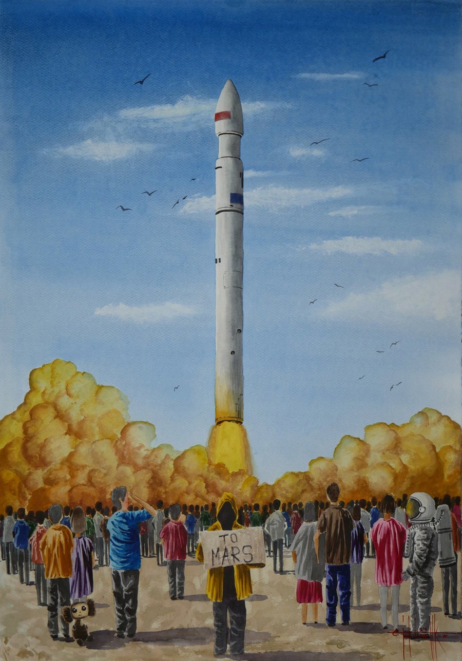 Original Watercolour - to Mars. Part One by Eugene Gorbachenko