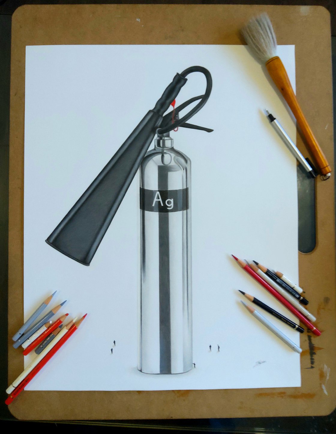 Original Pencil Drawing - Silver Fire Extinguisher by Daniel Shipton