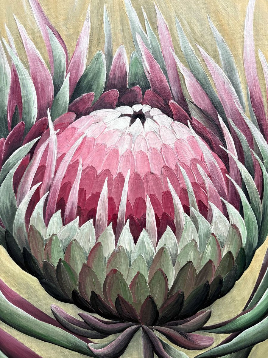 Original Acrylic Painting - TROPICAL PROTEA FLOWER by Maria Tuzhilkina