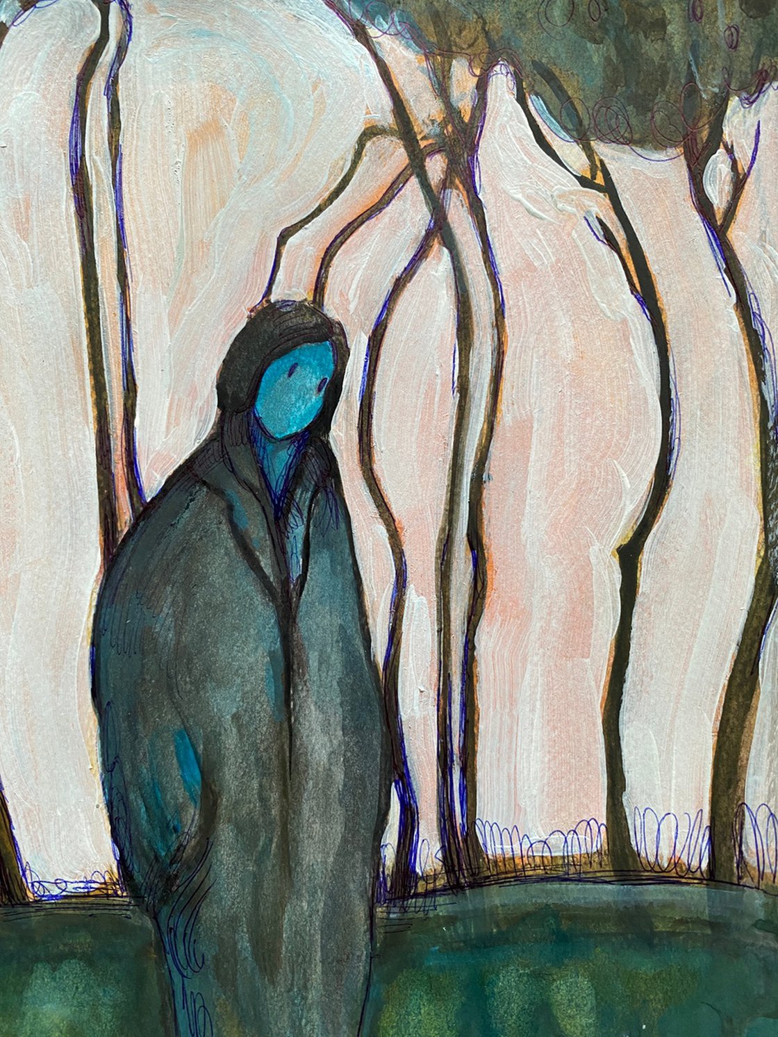 Man with a Blue Face Acrylic painting by Liubov Ro | Artfinder