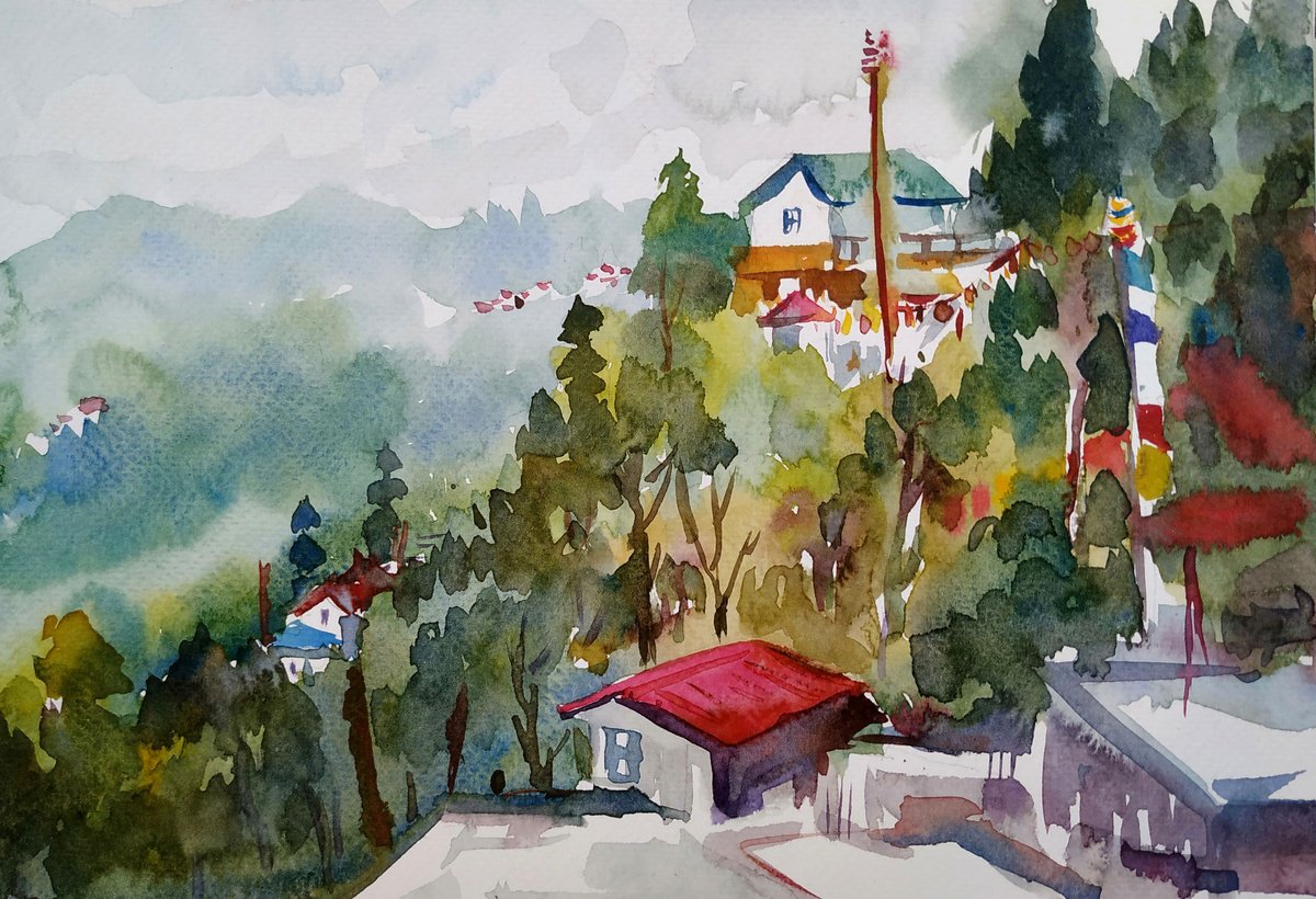 Himalayan Mountain Village Watercolour: Samiran Sarkar | Artfinder