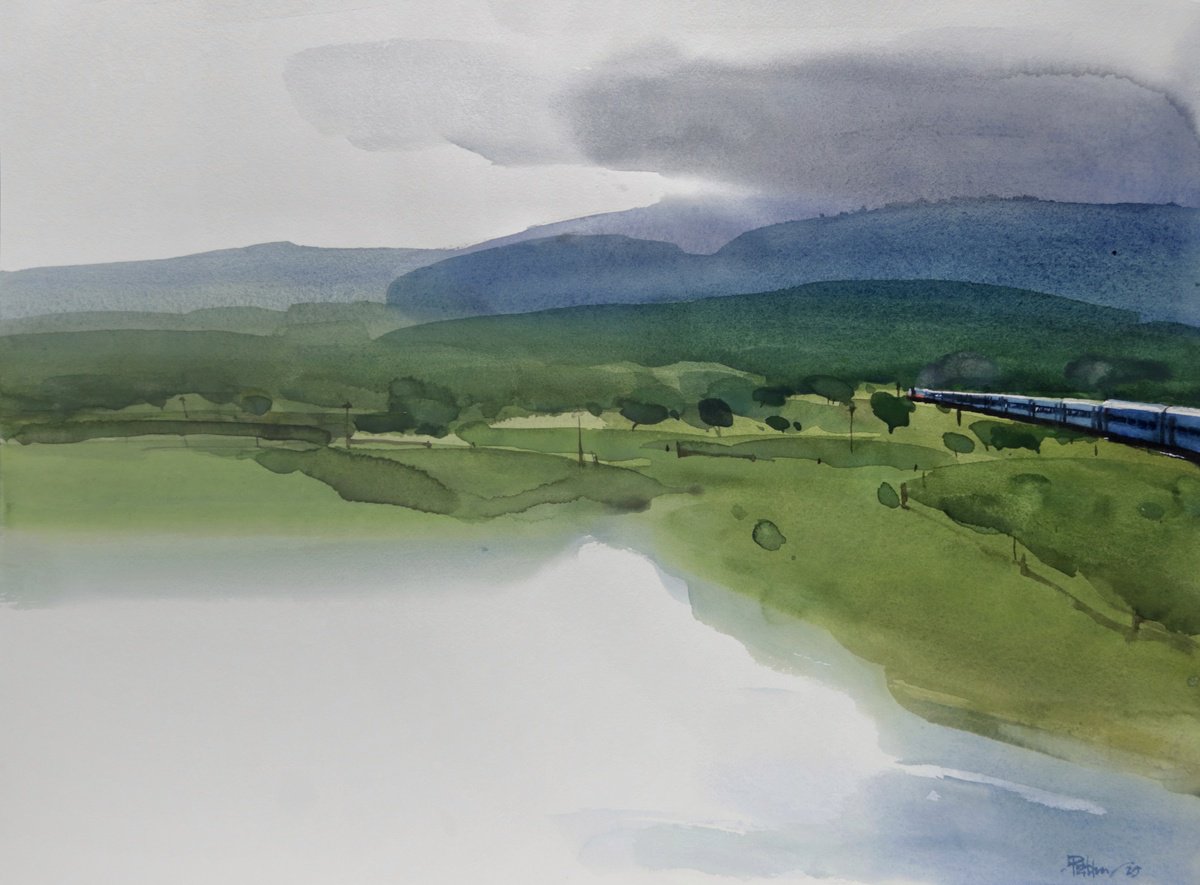 Green grass, blue sky express-ed Watercolour: Prashant Prabhu | Artfinder
