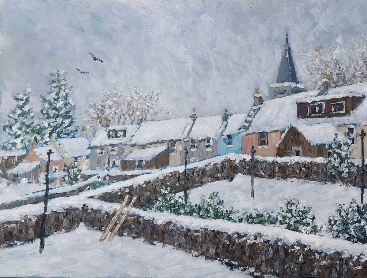 kilrenny cottages in snow Oil painting: Colin Ross Jack | Artfinder
