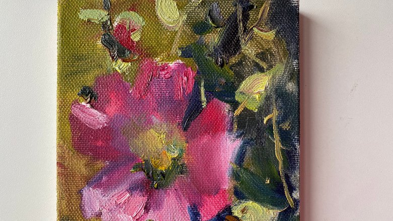 Pink mallow flowers Oil painting: Nataliia Nosyk | Artfinder